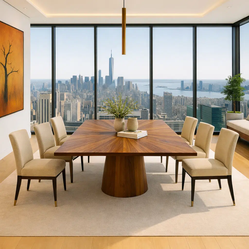 The Rectangle Starburst Pedestal Dining Table - Lumber2Love Furniture ...